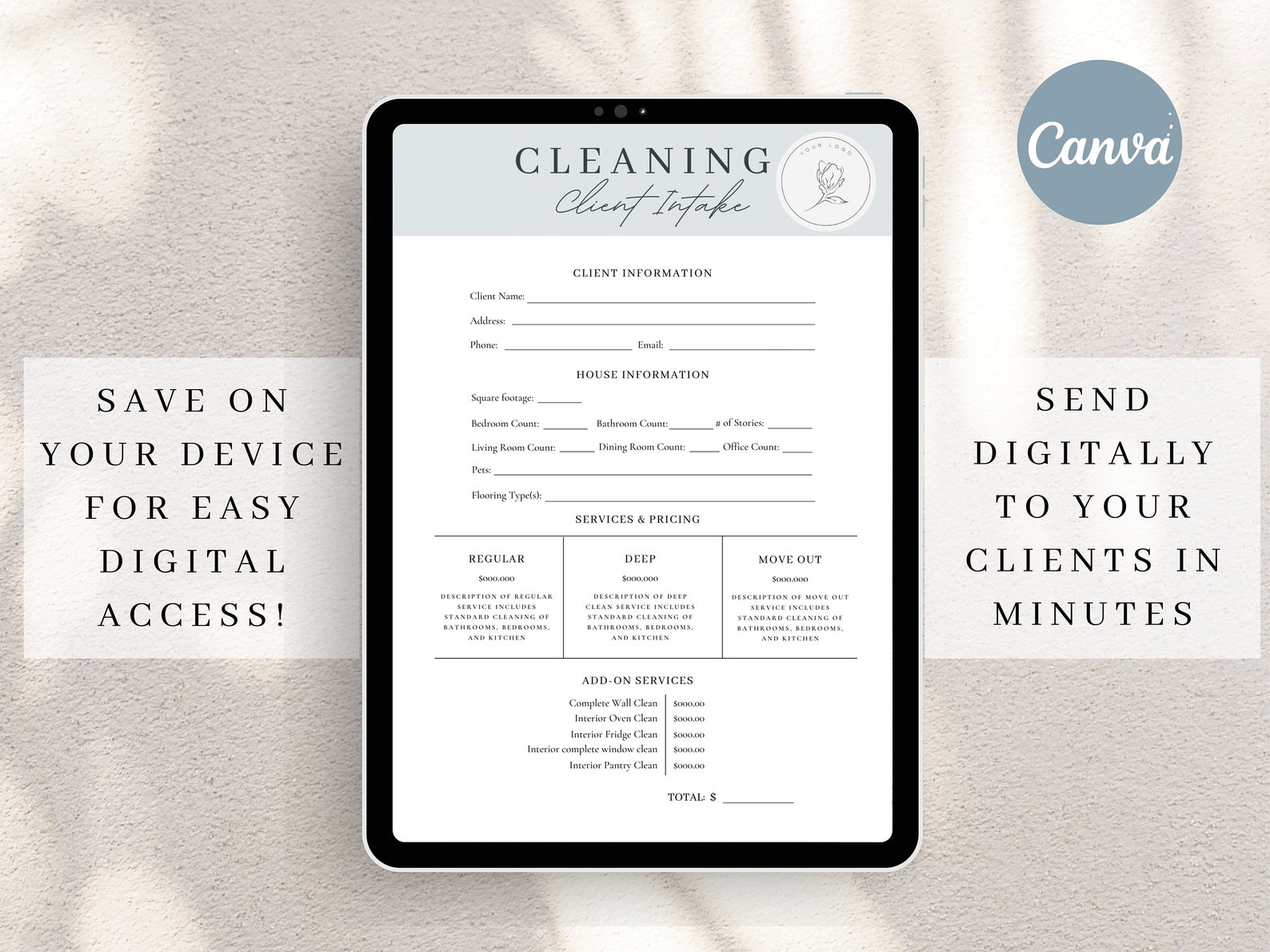 Professional Residential Cleaning Service Client Intake Form - Etsy