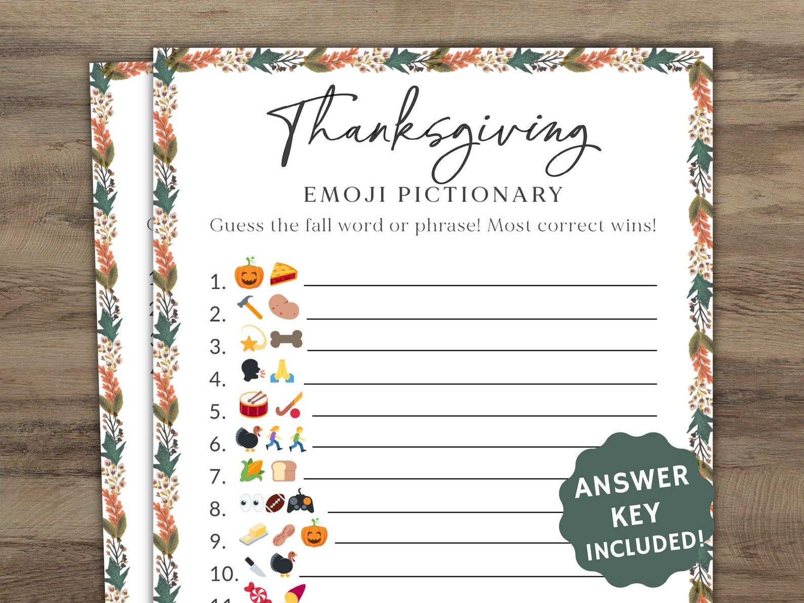 Thanksgiving Emoji Pictionary Game Thanksgiving Printable - Etsy