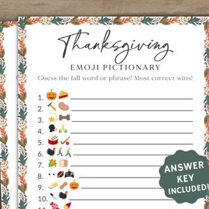 Thanksgiving Emoji Pictionary Game, Thanksgiving Printable Games, Fun ...