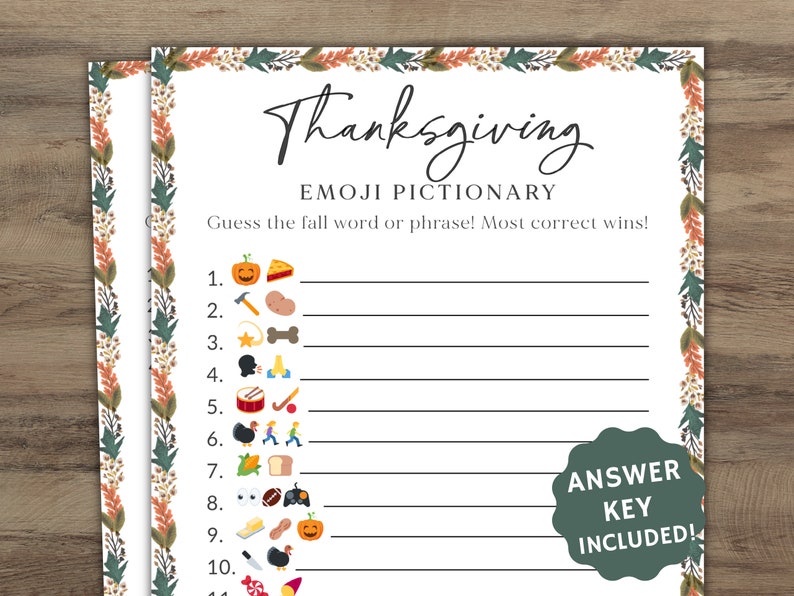 Thanksgiving Emoji Pictionary Game Thanksgiving Printable - Etsy
