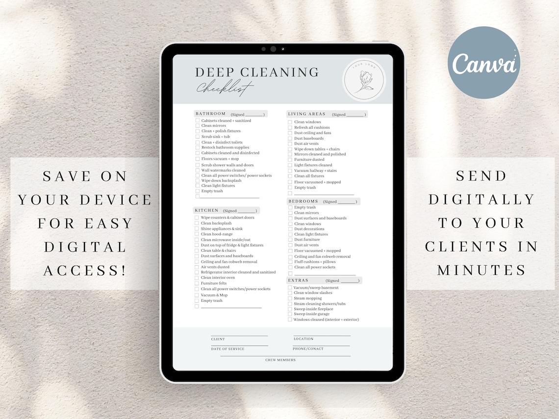 Professional Residential Deep Cleaning Checklist, Editable House Deep ...