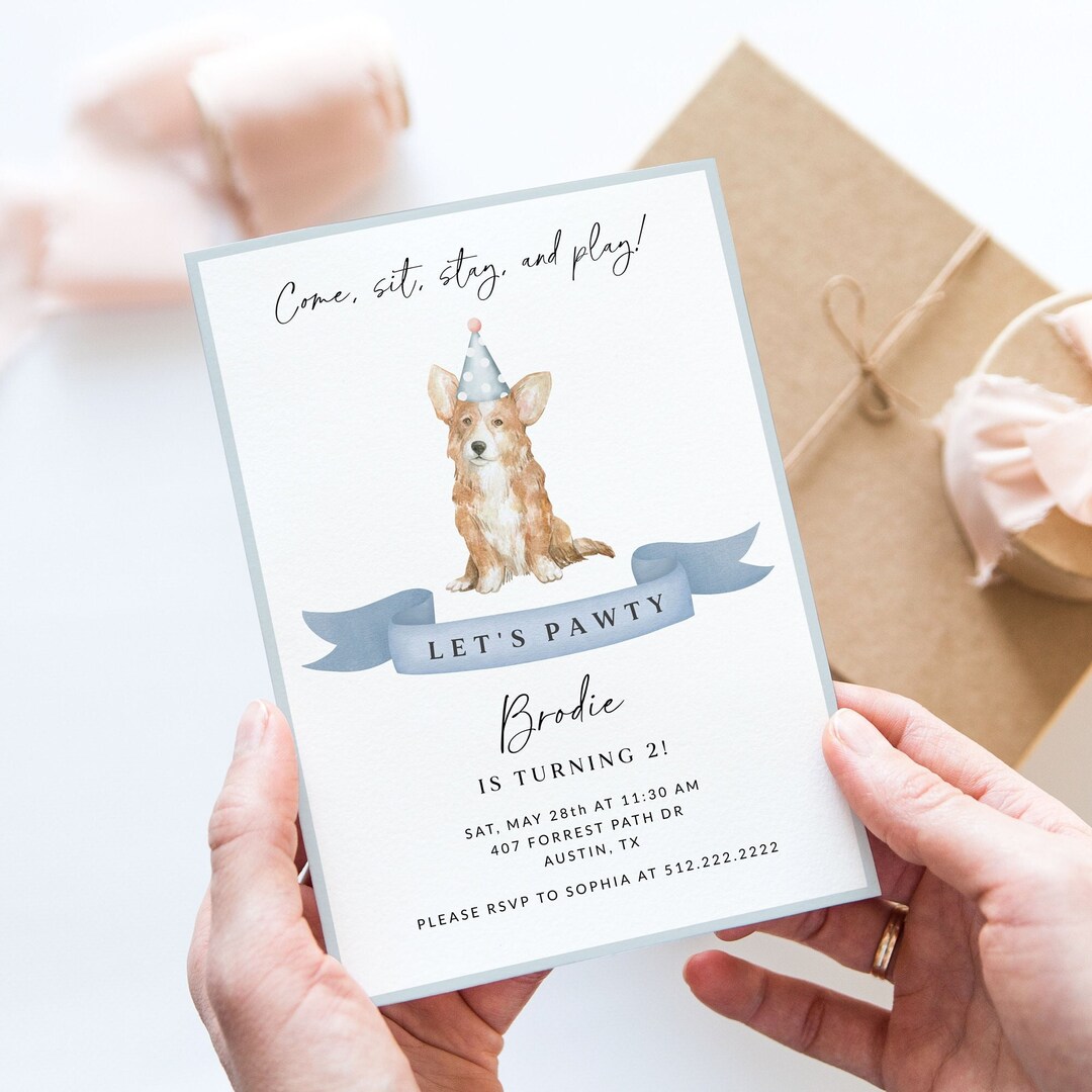 Corgi Birthday Invitation, Puppy Birthday Invitation, Let's Pawty ...
