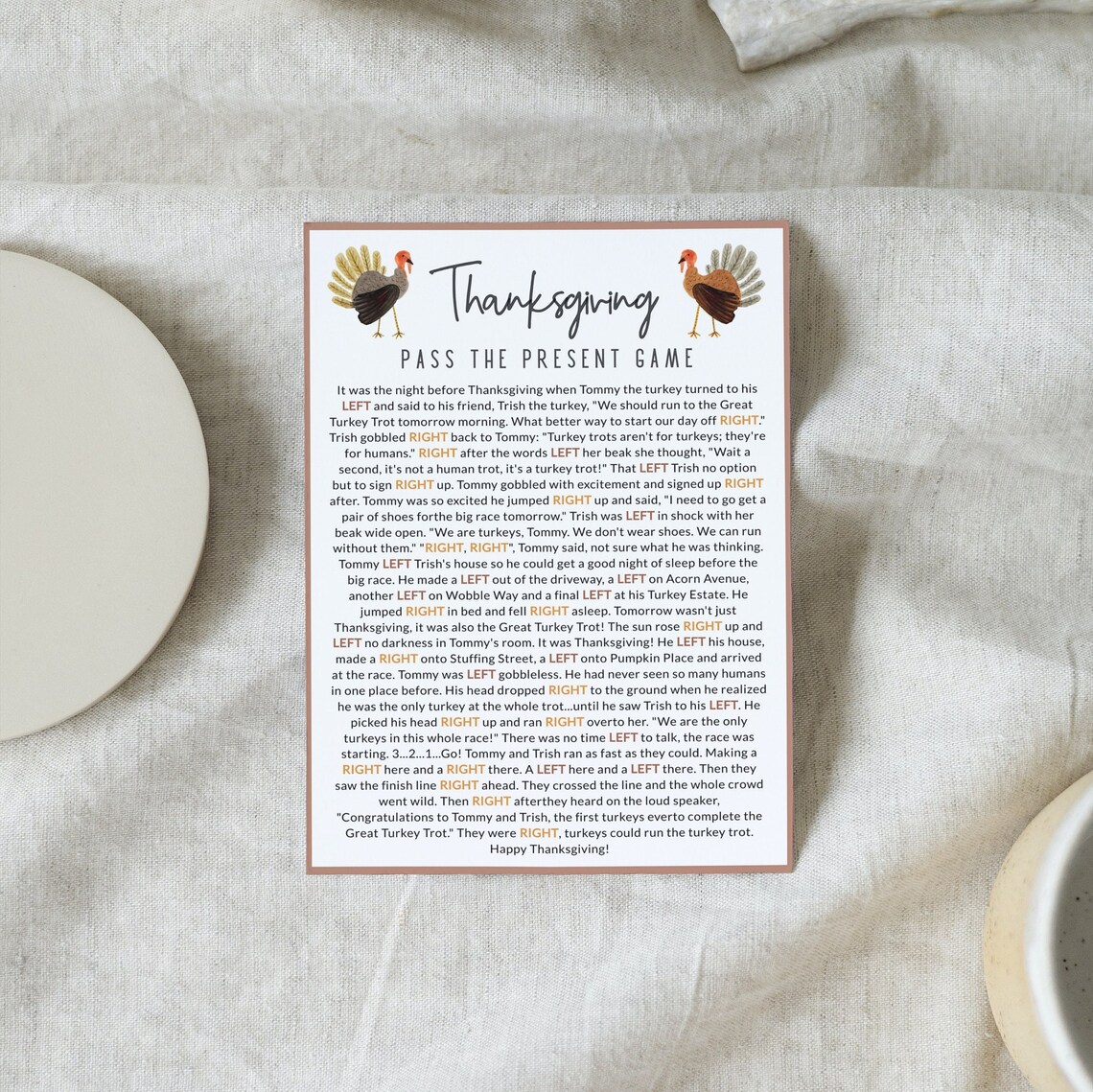 Thanksgiving Pass the Present Game Thanksgiving Right Left - Etsy