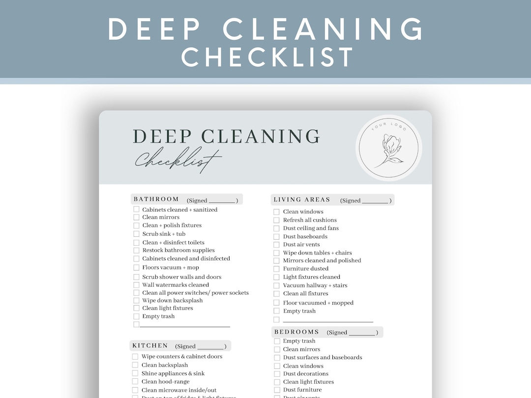 Professional Residential Deep Cleaning Checklist, Editable House Deep Cleaning Template, Deep ...