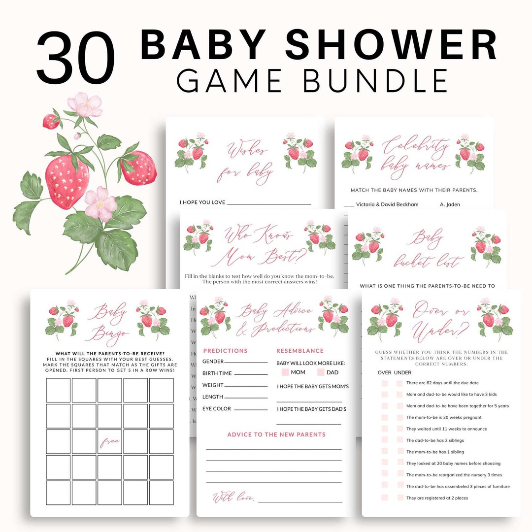 Strawberry Baby Shower Games Bundle, A Berry Sweet Baby Shower Game ...