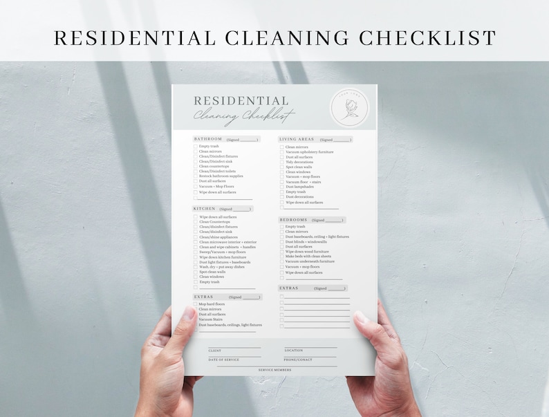 Professional Residential Cleaning Checklist Editable House - Etsy