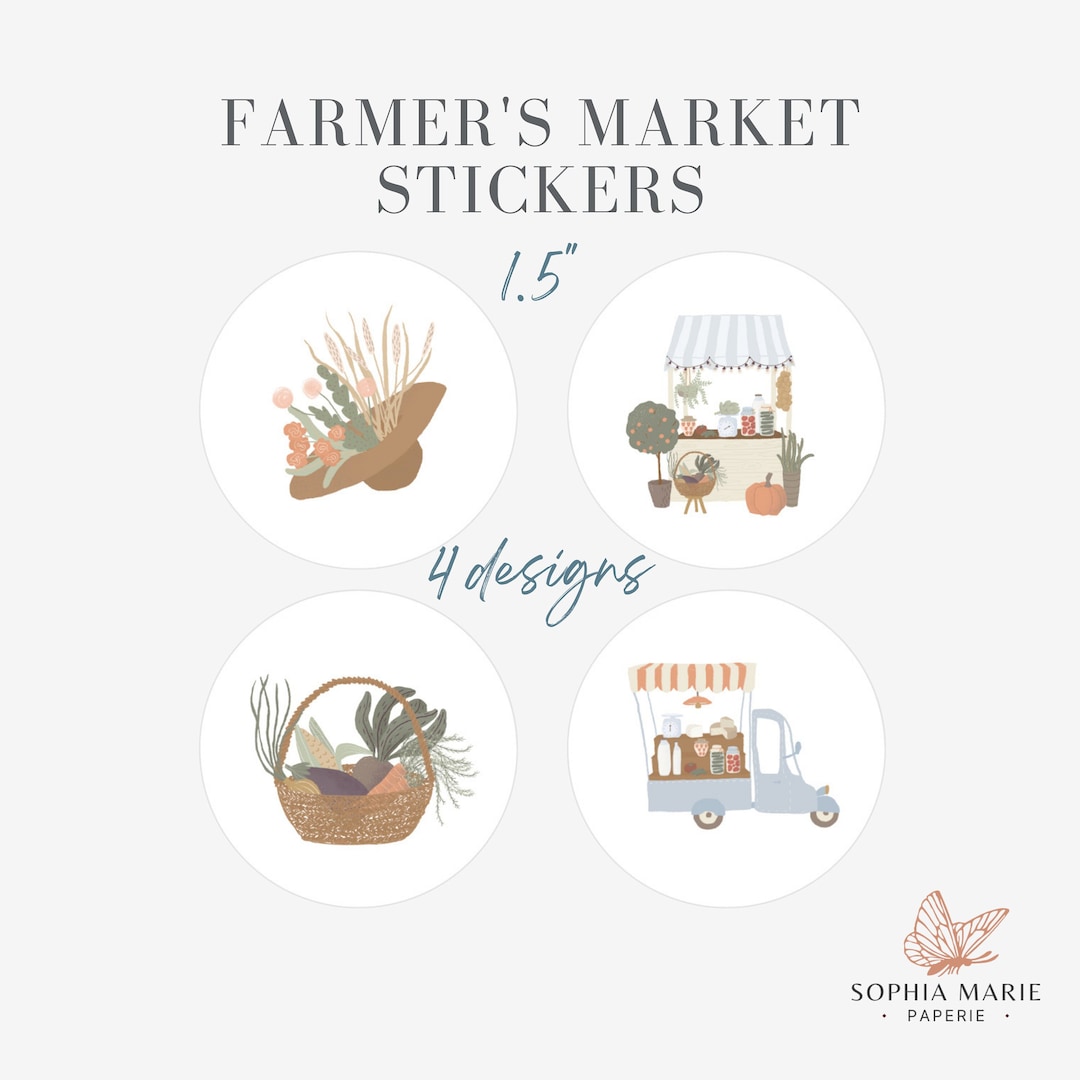 Farmer's Market Sticker Bundle: Locally Grown Produce (1.5", Editable ...
