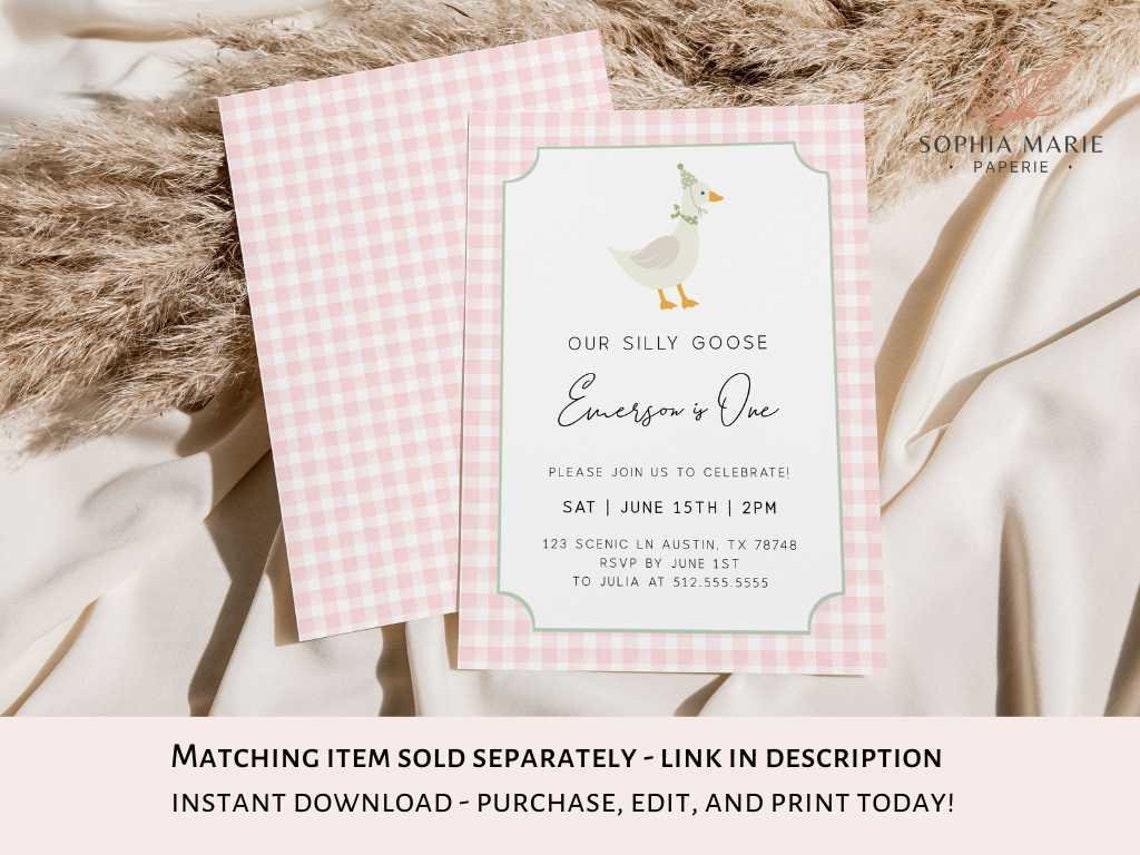 Silly Goose Birthday THANK YOU Card Template, Goose 1st Birthday Thank ...