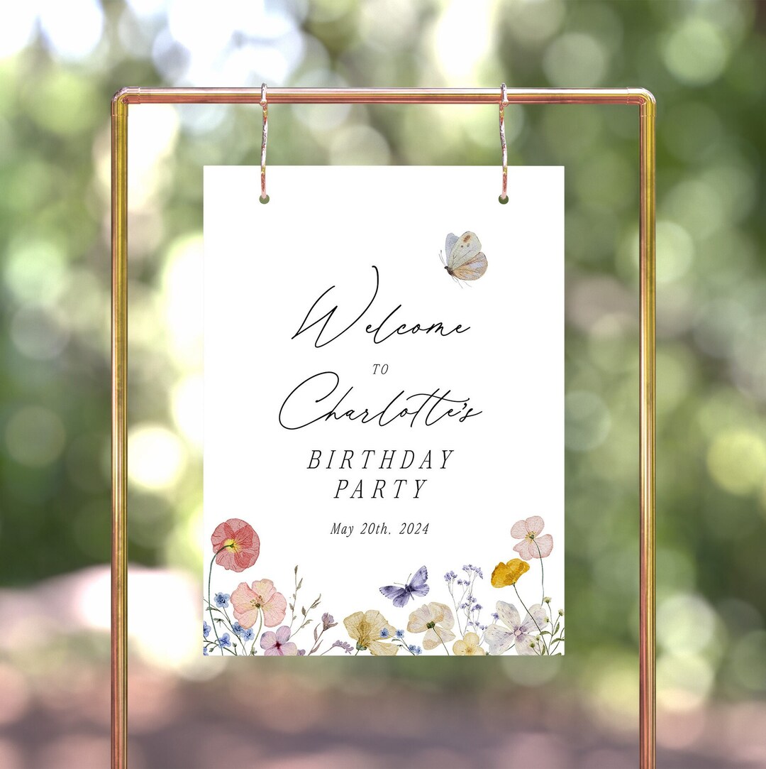 Wildflower Birthday Welcome Sign Template, Wildflower First Birthday ...