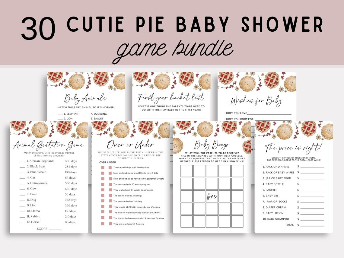 Cutie Pie Baby Shower Games Template, Sweet as Pie Baby Shower Games ...