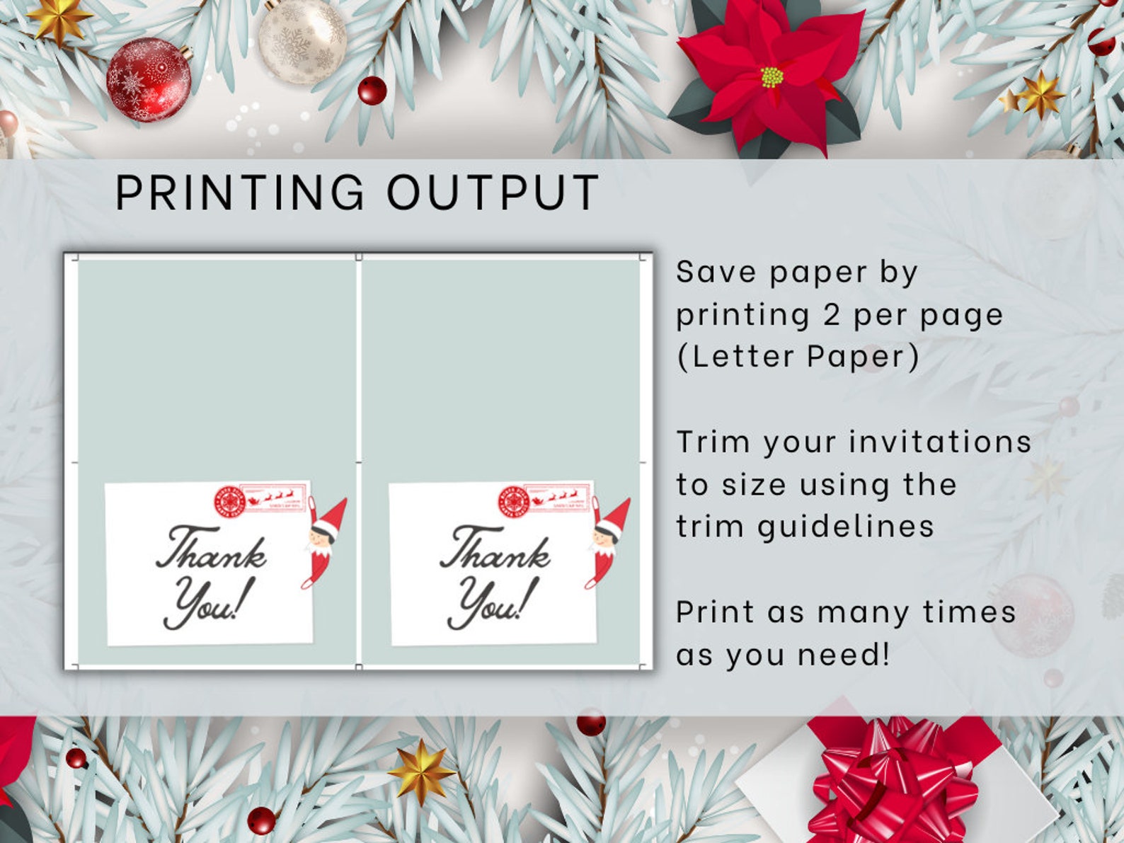 Elf Thank You Card Template, Printable Christmas Thank You Card ...