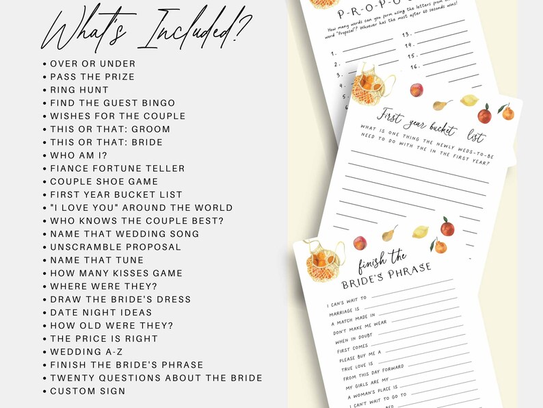 Fresh off the Market Bridal Shower Games Bundle, Lemon Bridal Shower ...