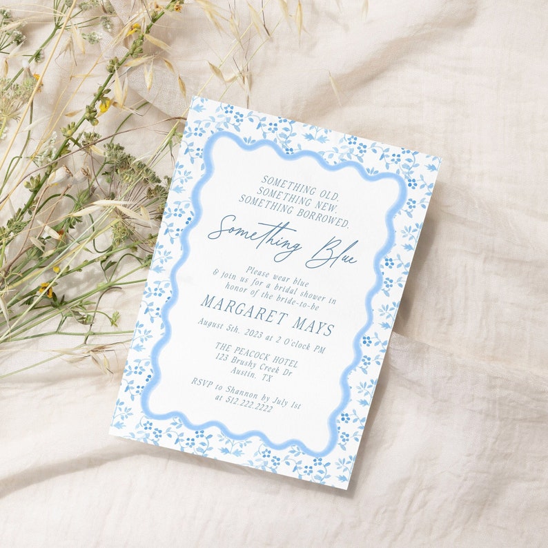Something Blue Bridal Shower Invitation Template Something - Etsy