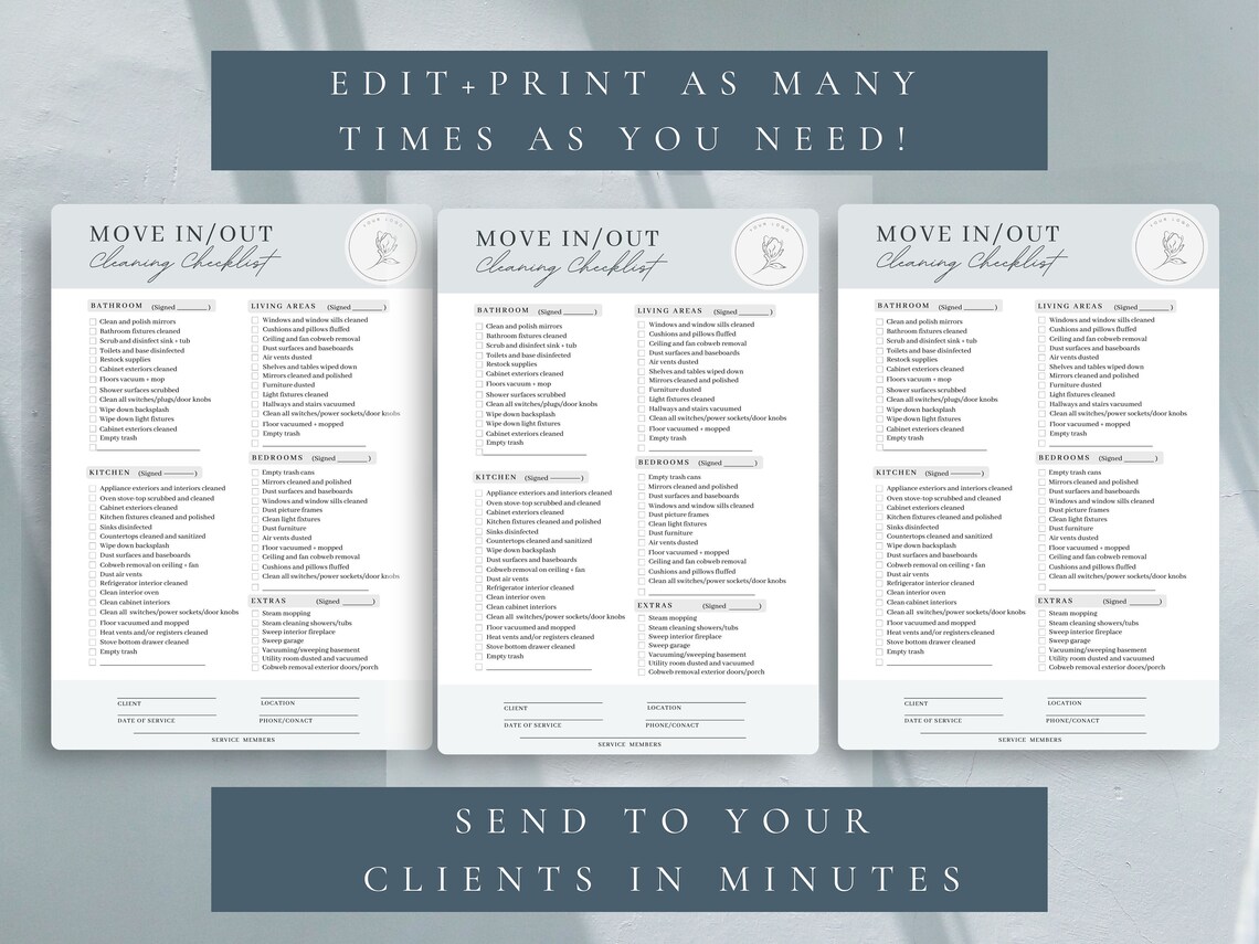 Professional Move In/out Cleaning Checklist Editable House - Etsy