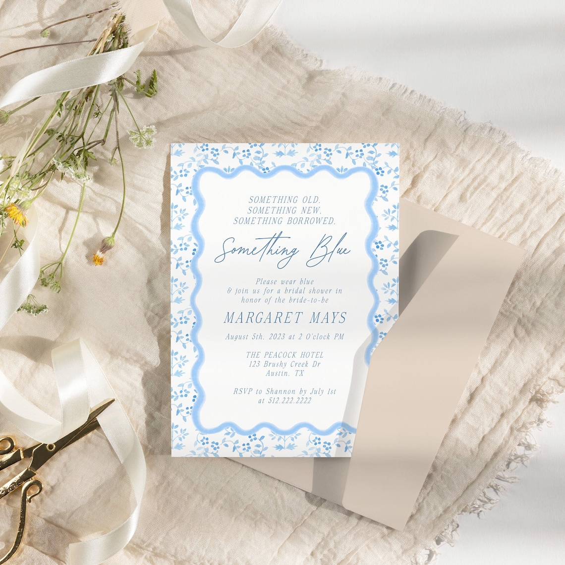 Something Blue Bridal Shower Invitation Template Something - Etsy