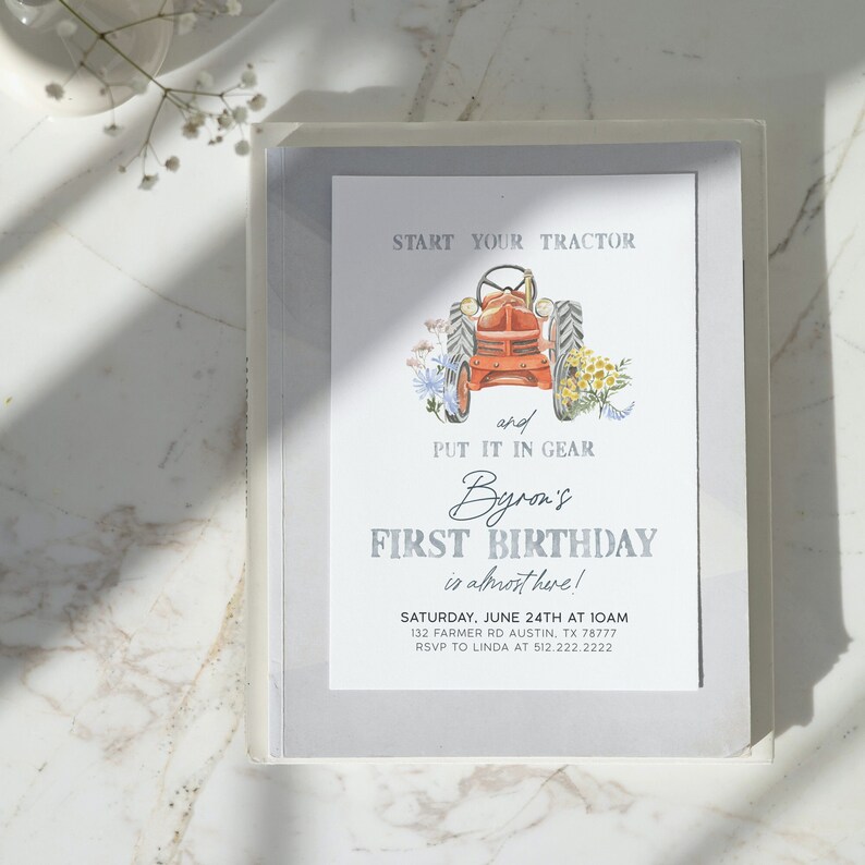 Tractor First Birthday Invitation Boy Farm 1st Birthday - Etsy