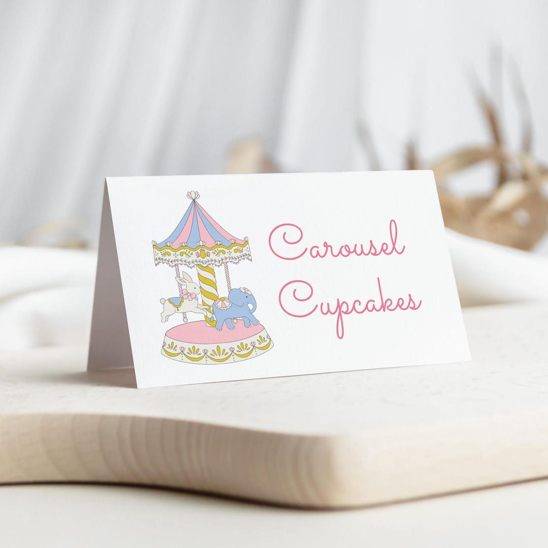 Pink Carousel Birthday Party Food Label Template, Girl Carnival ...