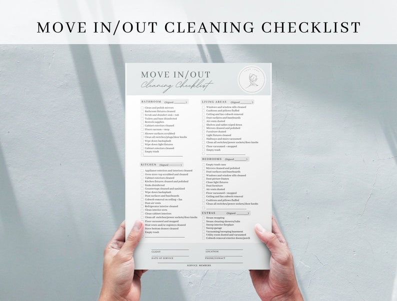 Professional Move In/out Cleaning Checklist Editable House - Etsy