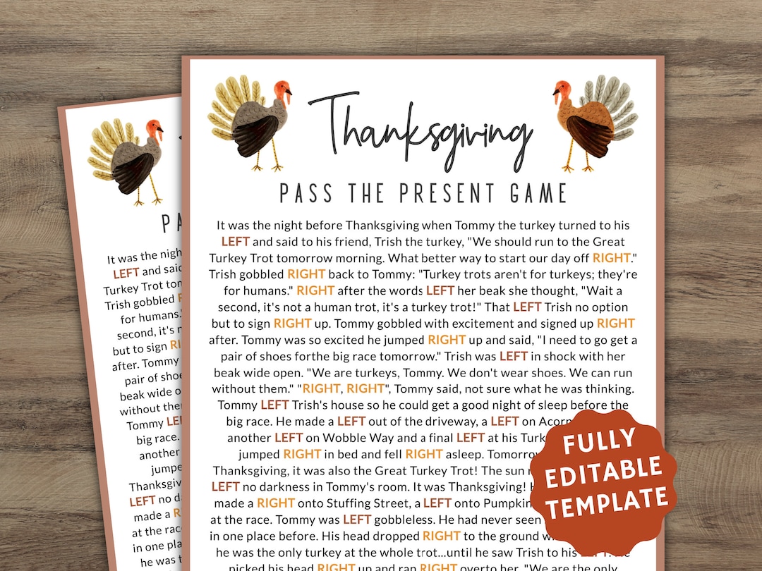 Thanksgiving Pass the Present Game, Thanksgiving Right Left Game ...
