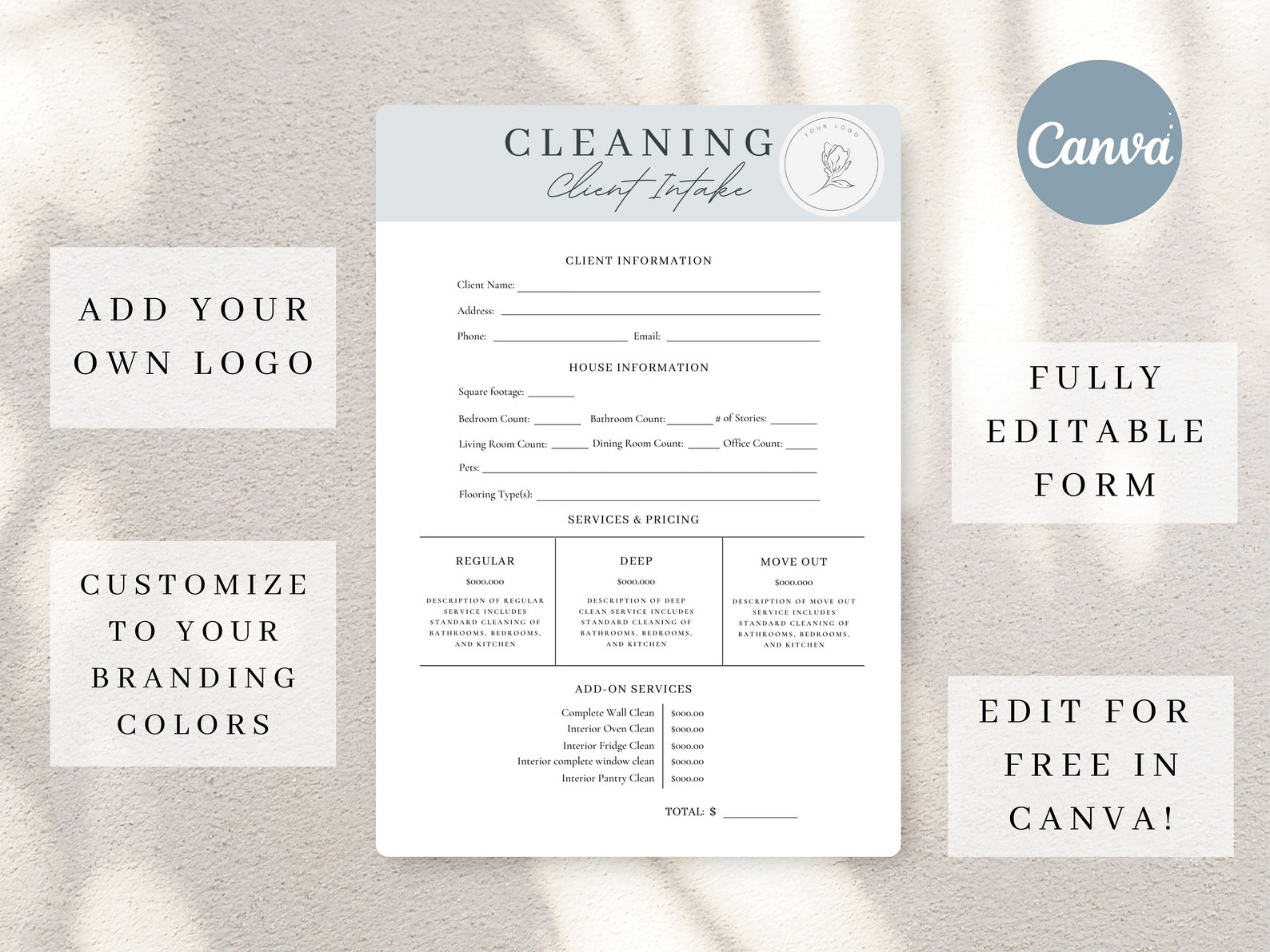 Professional Residential Cleaning Service Client Intake Form - Etsy