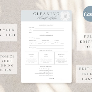Professional Residential Cleaning Service Client Intake Form, Editable ...