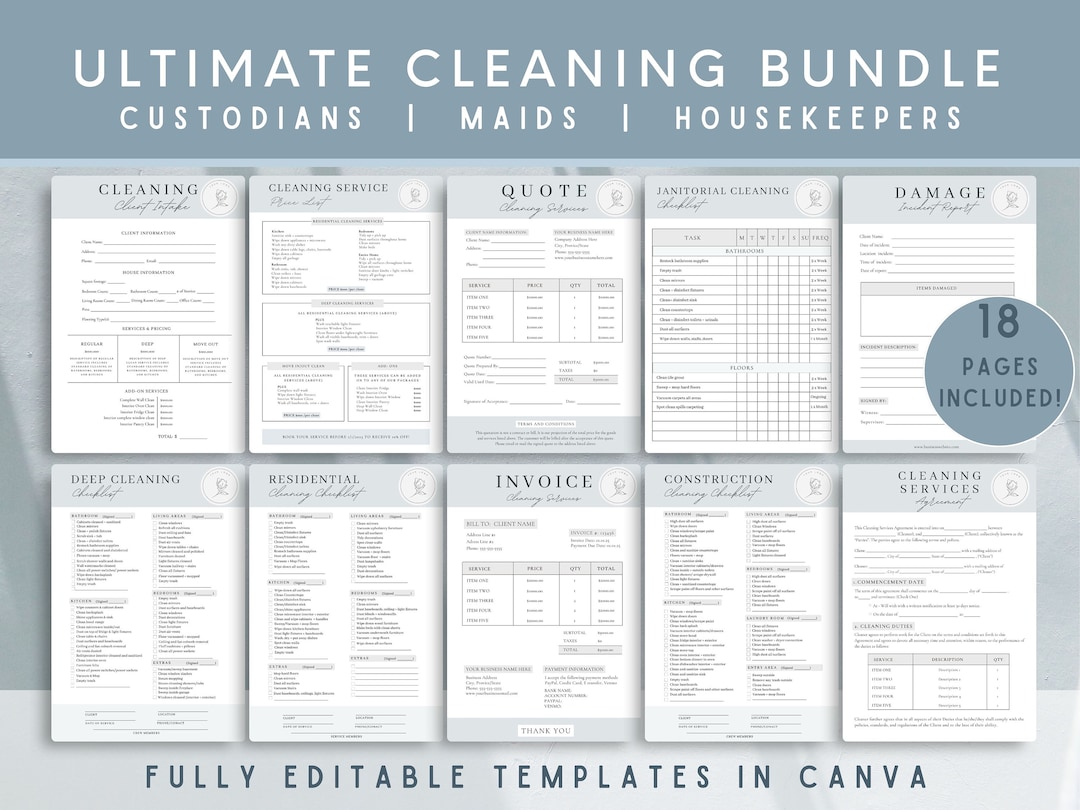 EDITABLE Cleaning Service Contract Bundle, Maid Forms Template, Janitor ...