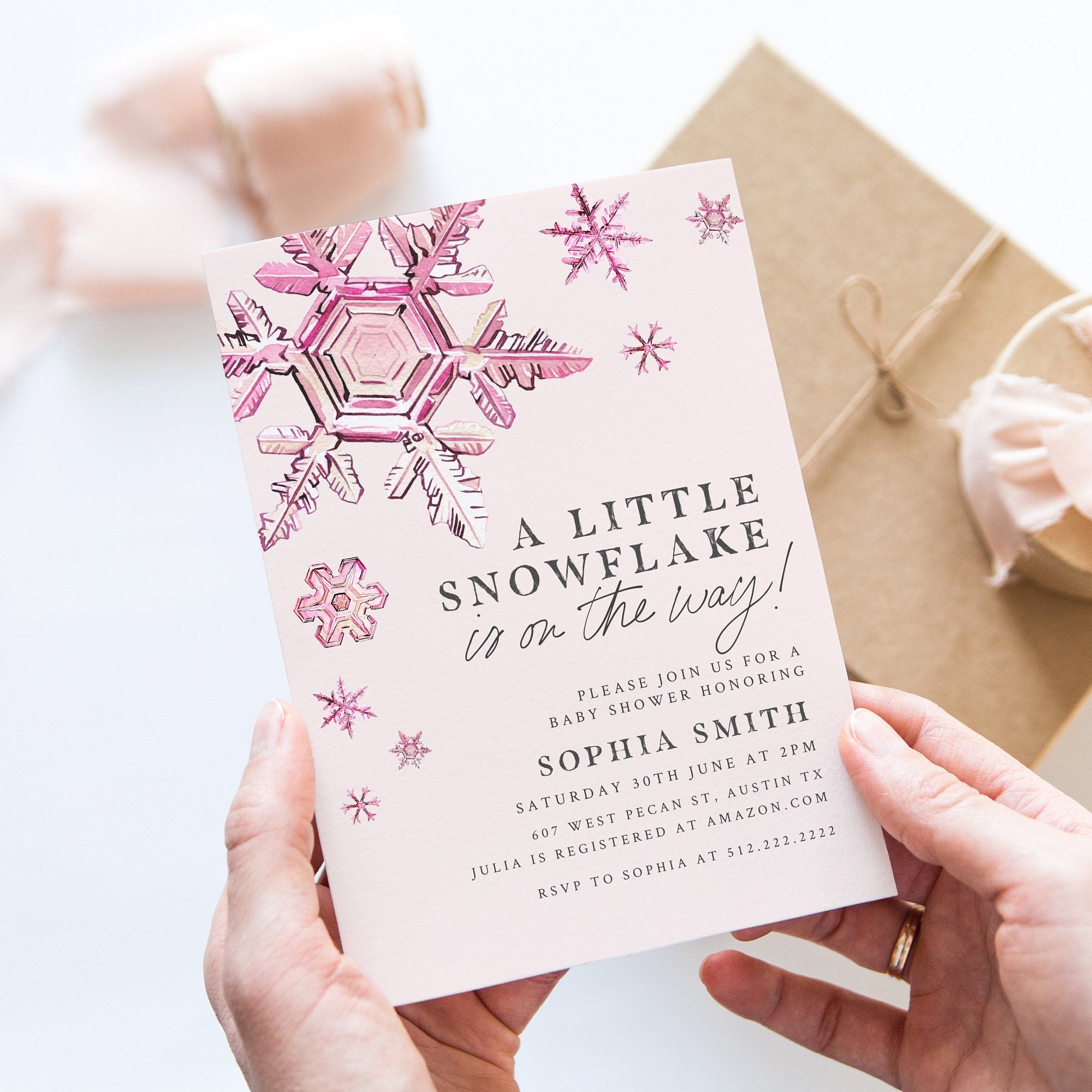 Winter Baby Shower Invitation Girl Little Snowflake Baby - Etsy