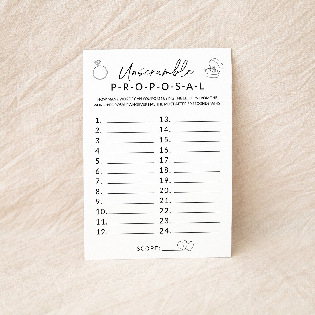 Engagement Party Games Template, Unscramble Proposal Game, Proposal ...