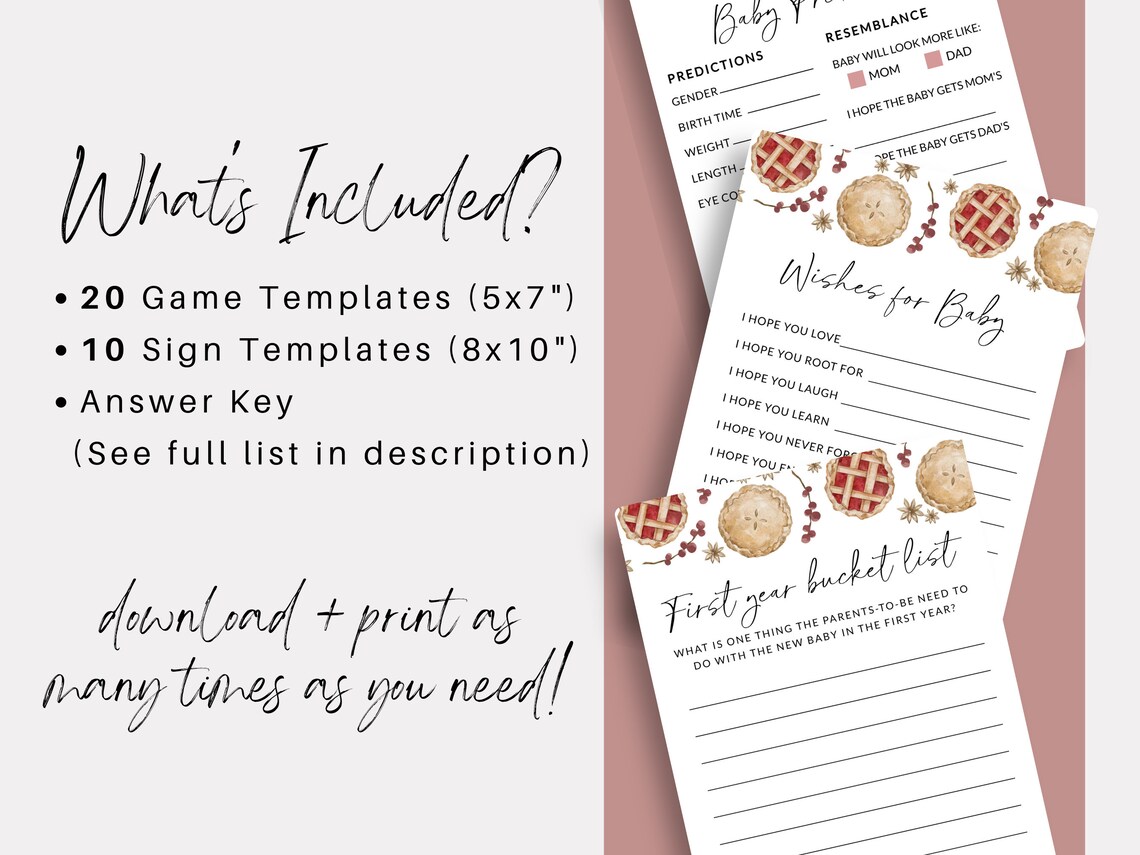Cutie Pie Baby Shower Games Template, Sweet as Pie Baby Shower Games ...