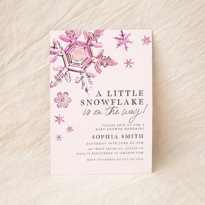 Winter Baby Shower Invitation Girl Little Snowflake Baby - Etsy