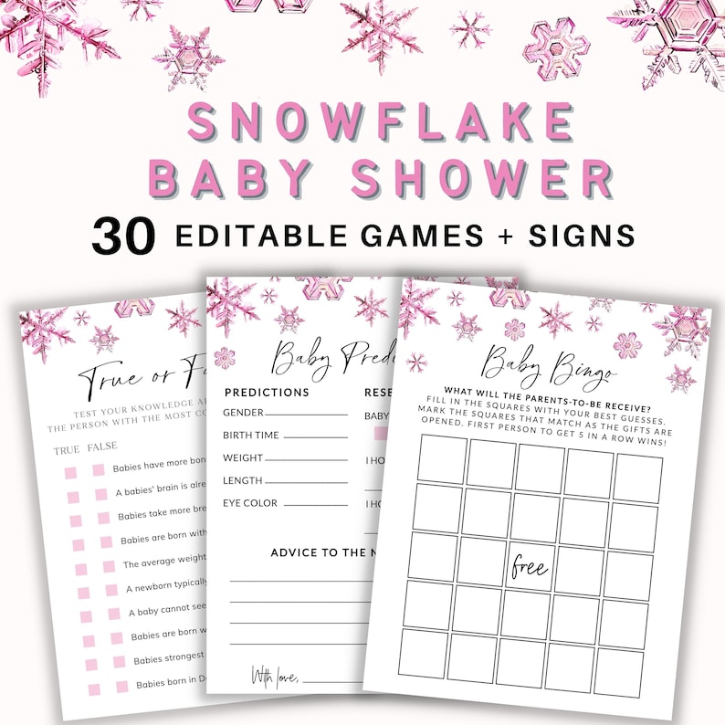 Winter Baby Shower Games Bundle, Snowflake Baby Shower Game, Little ...