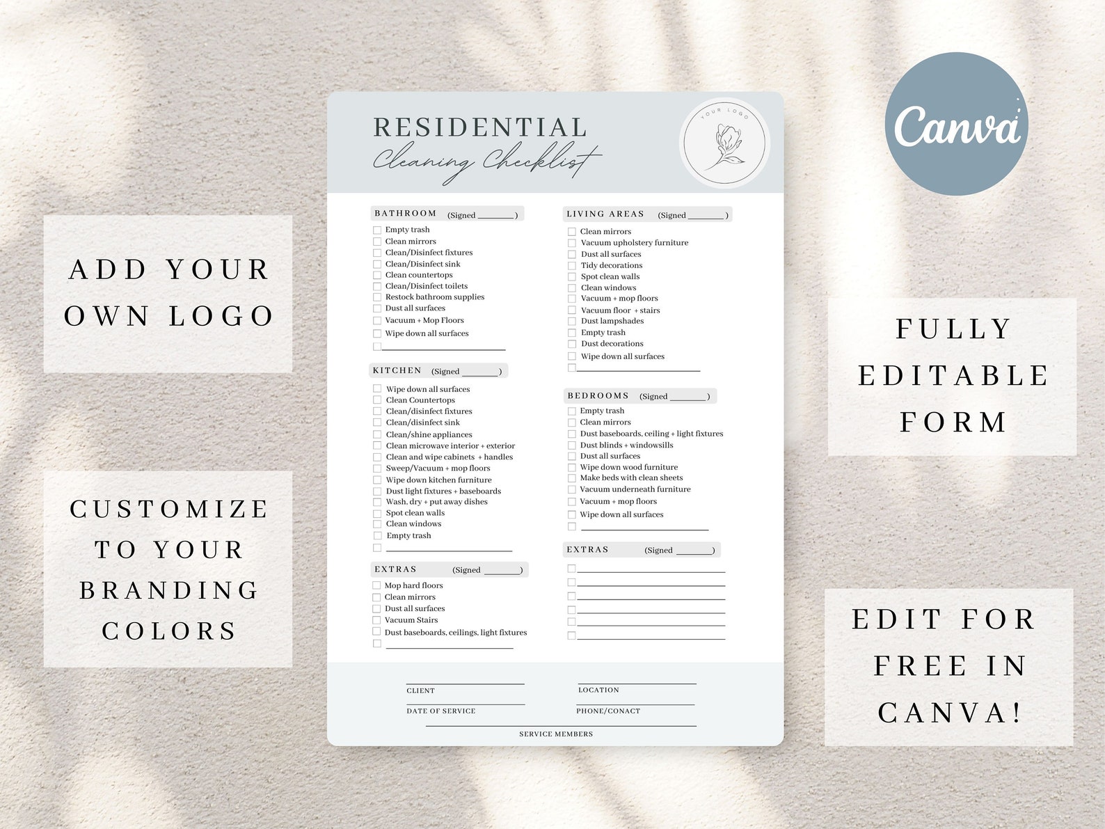 Professional Residential Cleaning Checklist, Editable House Cleaning ...