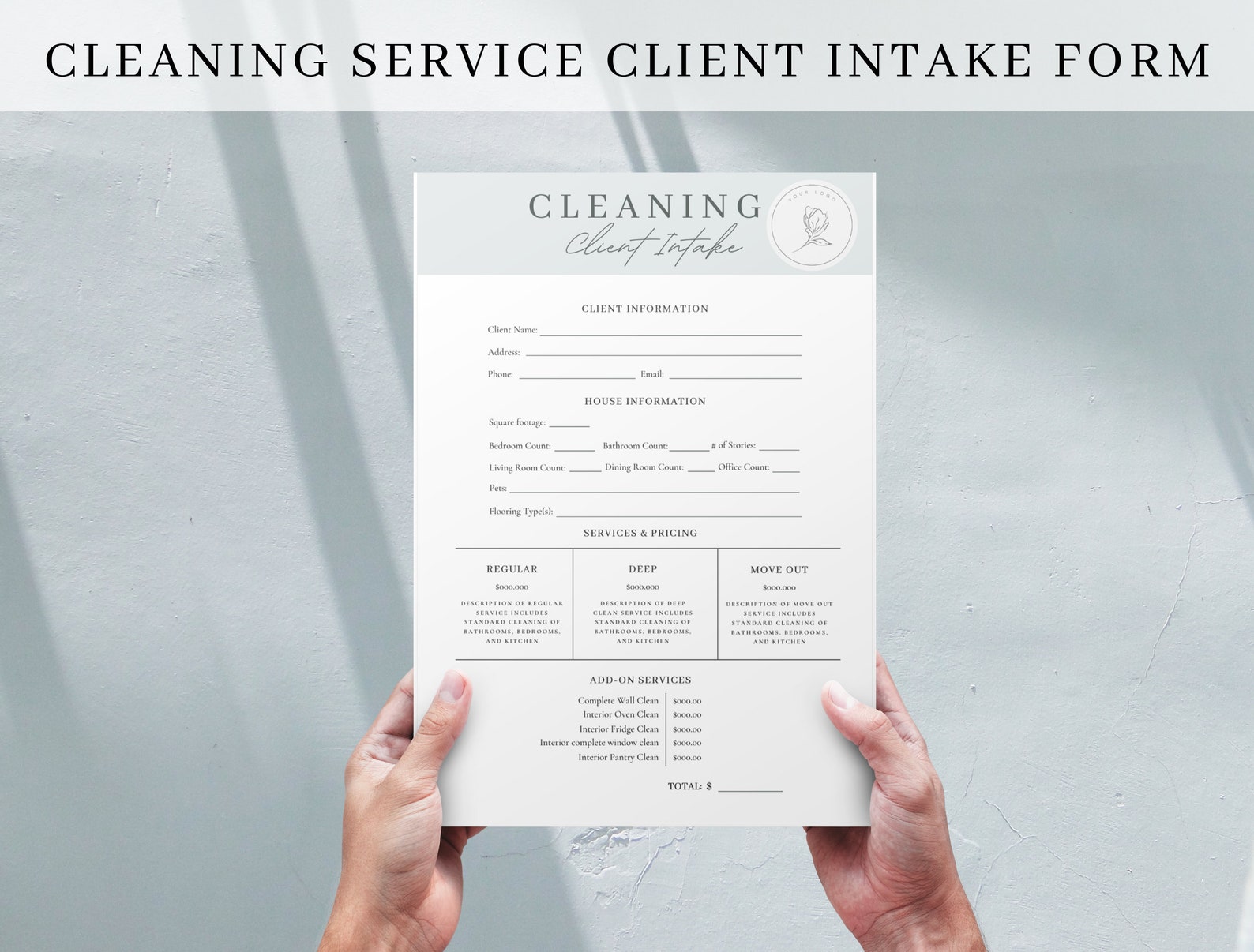 Professional Residential Cleaning Service Client Intake Form, Editable ...