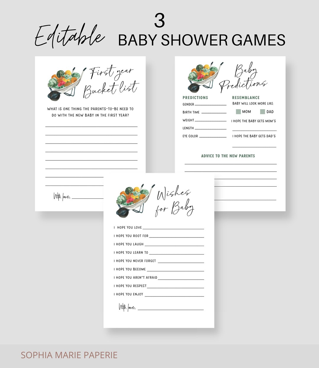 Farmer's Market Baby Shower Game Bundle, Locally Grown Baby Shower ...