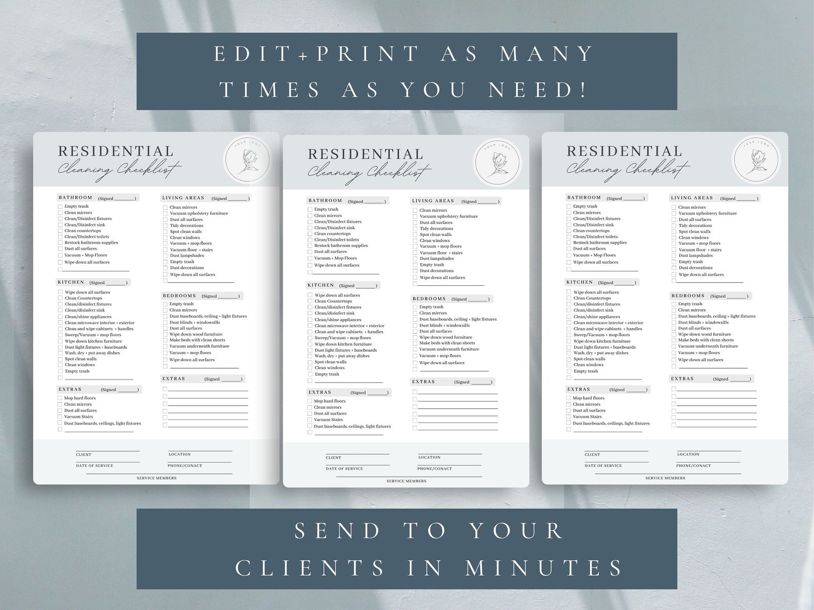 Professional Residential Cleaning Checklist, Editable House Cleaning ...