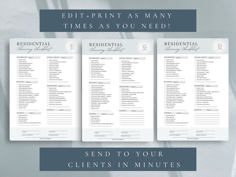 Professional Residential Cleaning Checklist, Editable House Cleaning ...