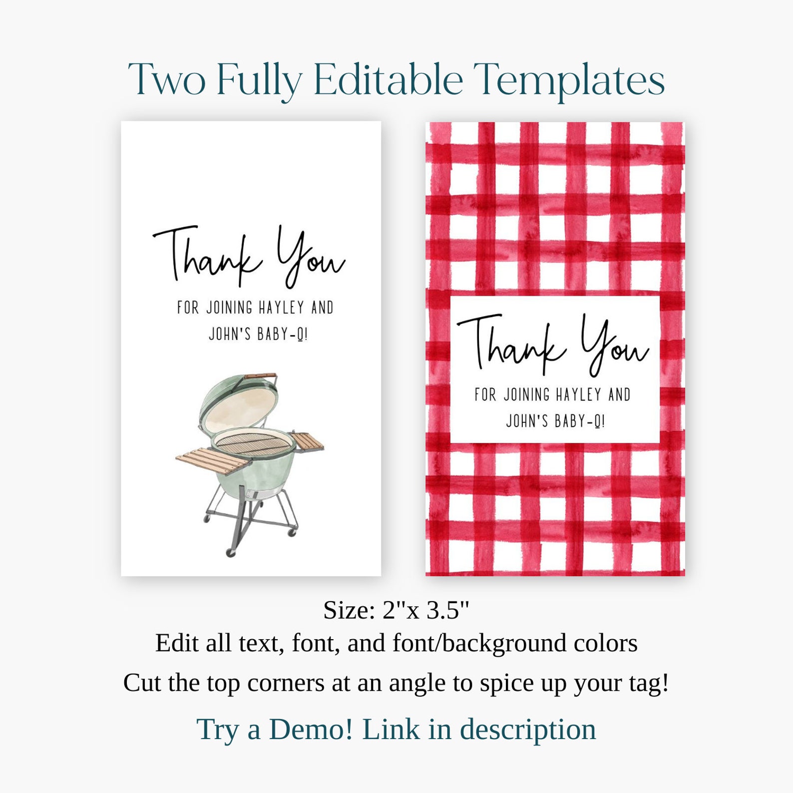 BBQ Thank You Tag Template, BABYQ, Printable Thank You Card, Goodie Bag ...