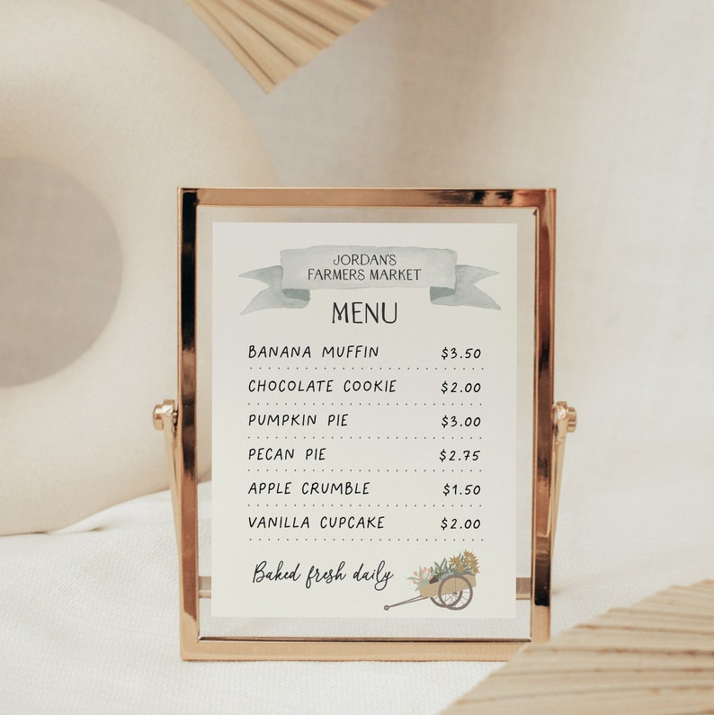 Farmers Market Baby 1st Birthday Menu Template First Birthday - Etsy