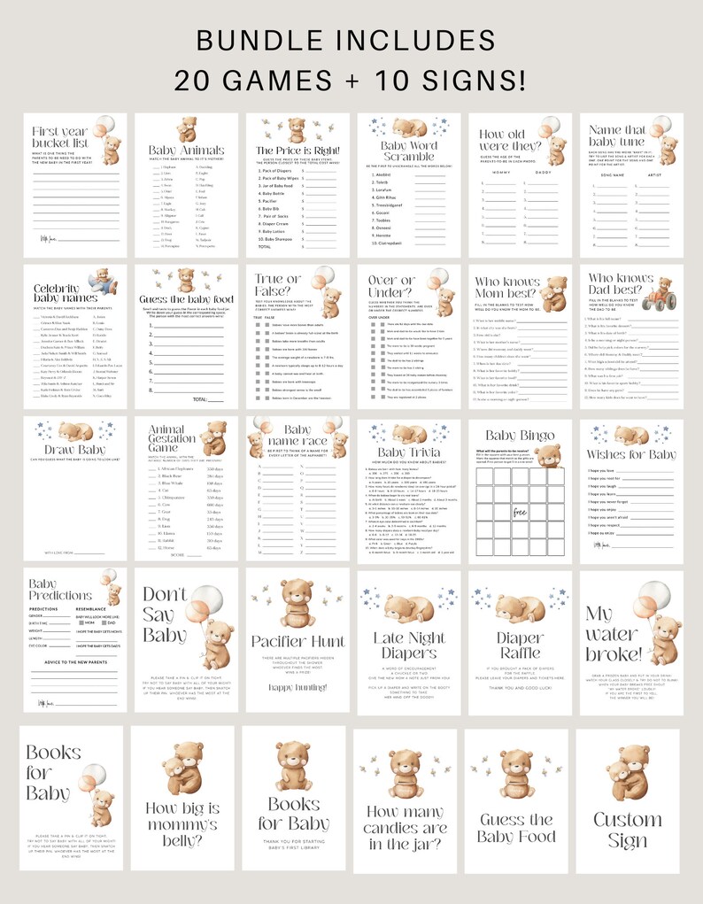 Editable Teddy Bear Baby Shower Games Bundle We Can Bearly - Etsy