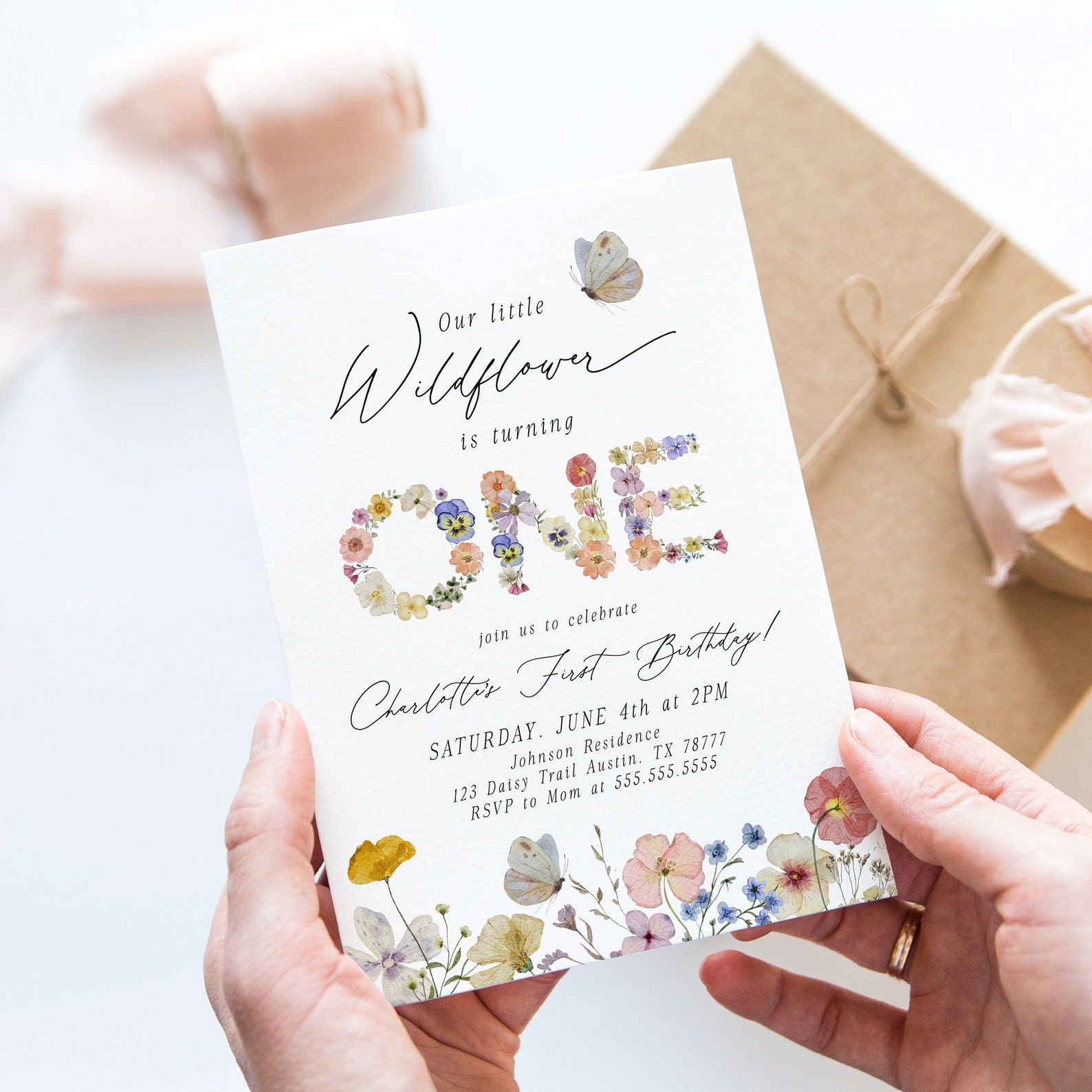 Wildflower First Birthday Invitation, 1st Birthday Invitation Girl ...