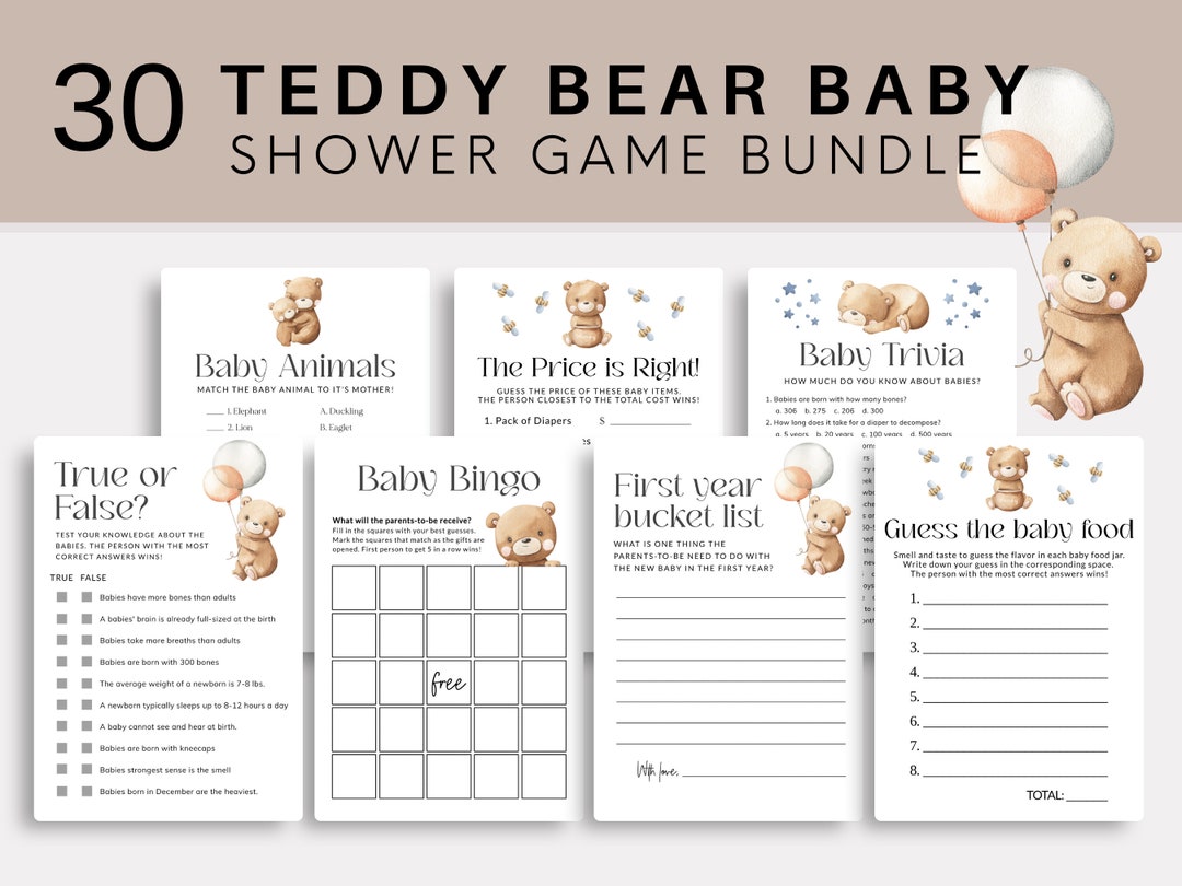 Editable Teddy Bear Baby Shower Games Bundle, We Can Bearly Wait Baby ...