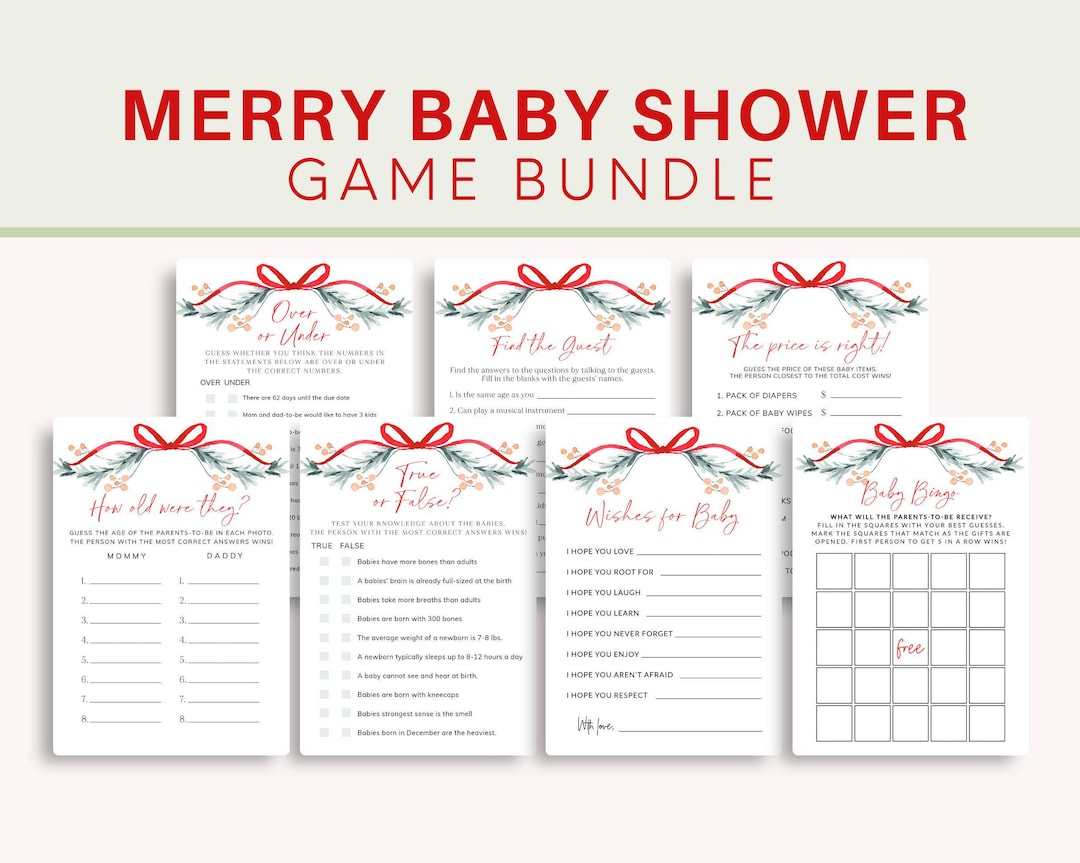 Merry Little Baby Shower Games Bundle, Christmas Baby Shower Game ...