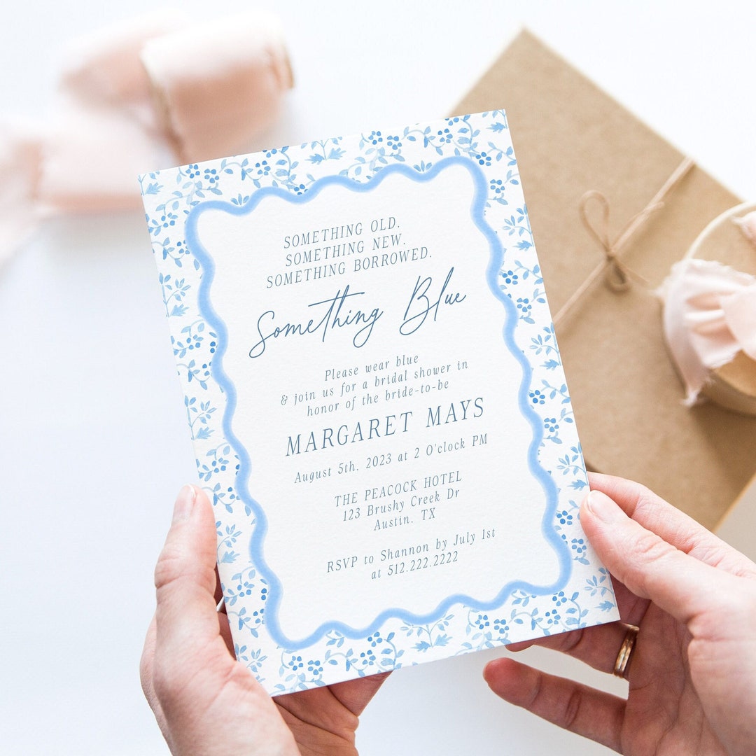 Something Blue Bridal Shower Invitation Template, Something Blue Before I Do, Blue Floral Bridal ...