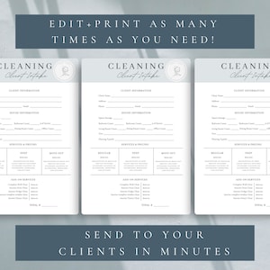 Professional Residential Cleaning Service Client Intake Form, Editable ...