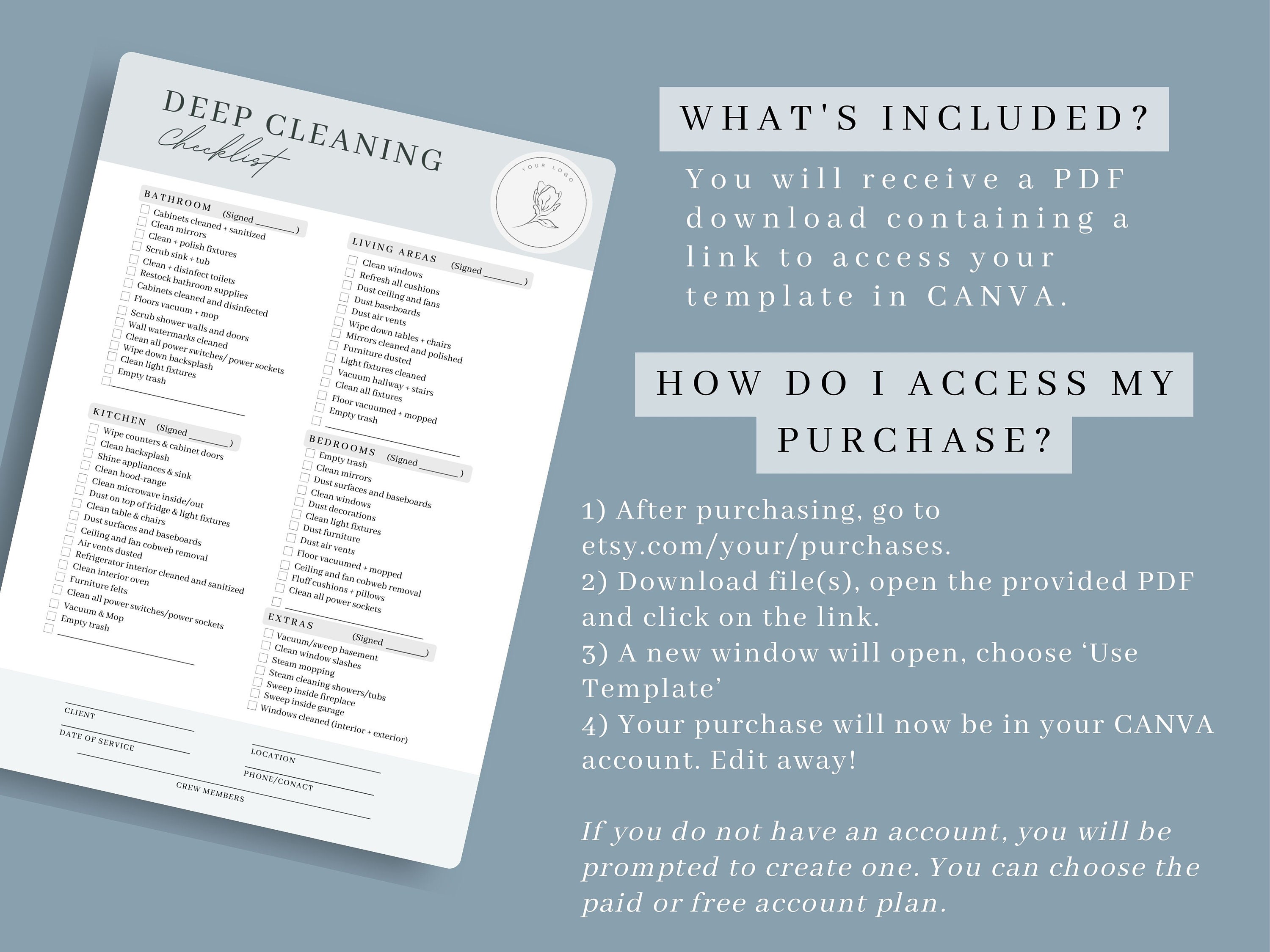 Professional Residential Deep Cleaning Checklist Editable - Etsy