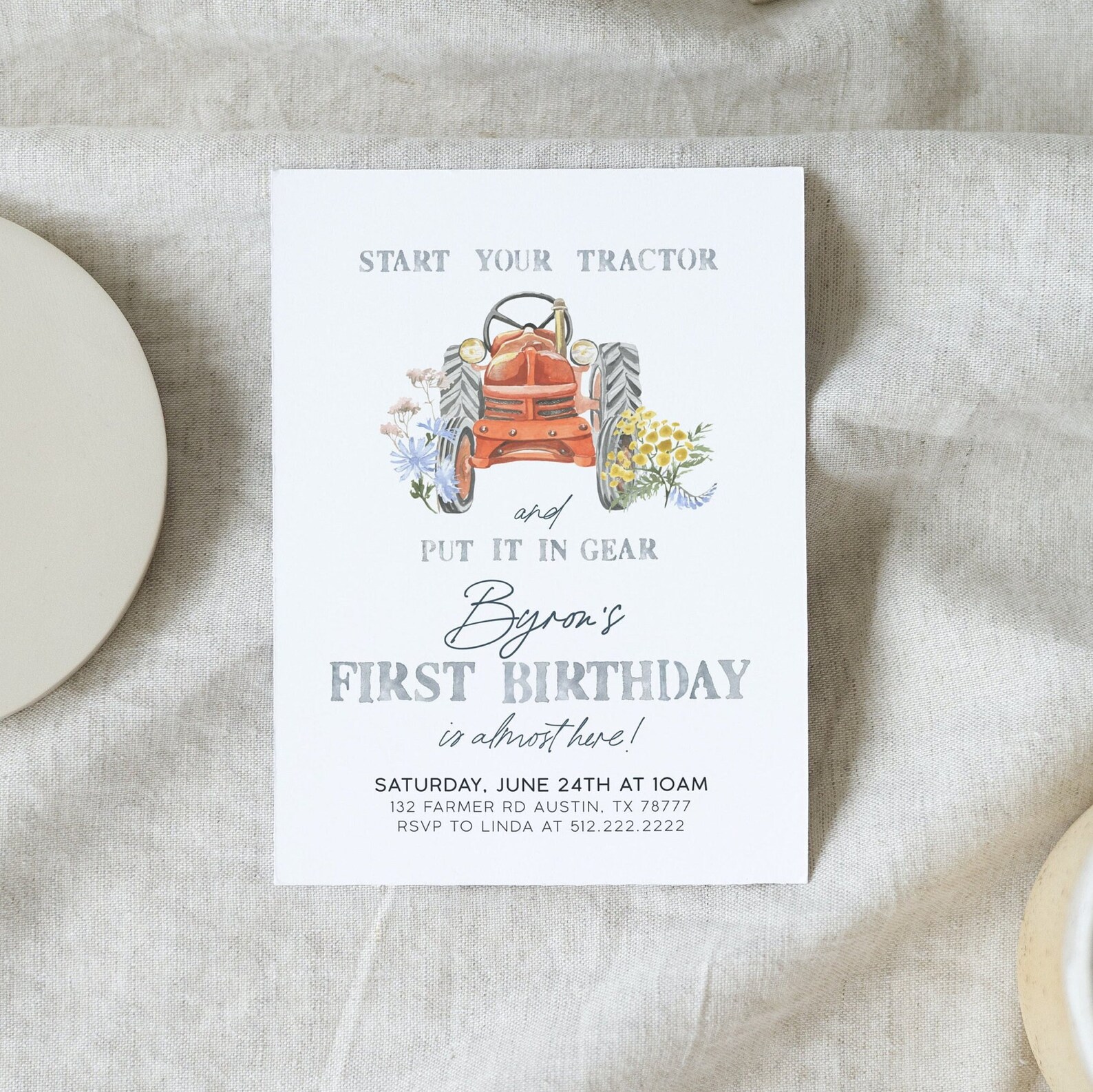 Tractor First Birthday Invitation Boy, Farm 1st Birthday Invitation ...