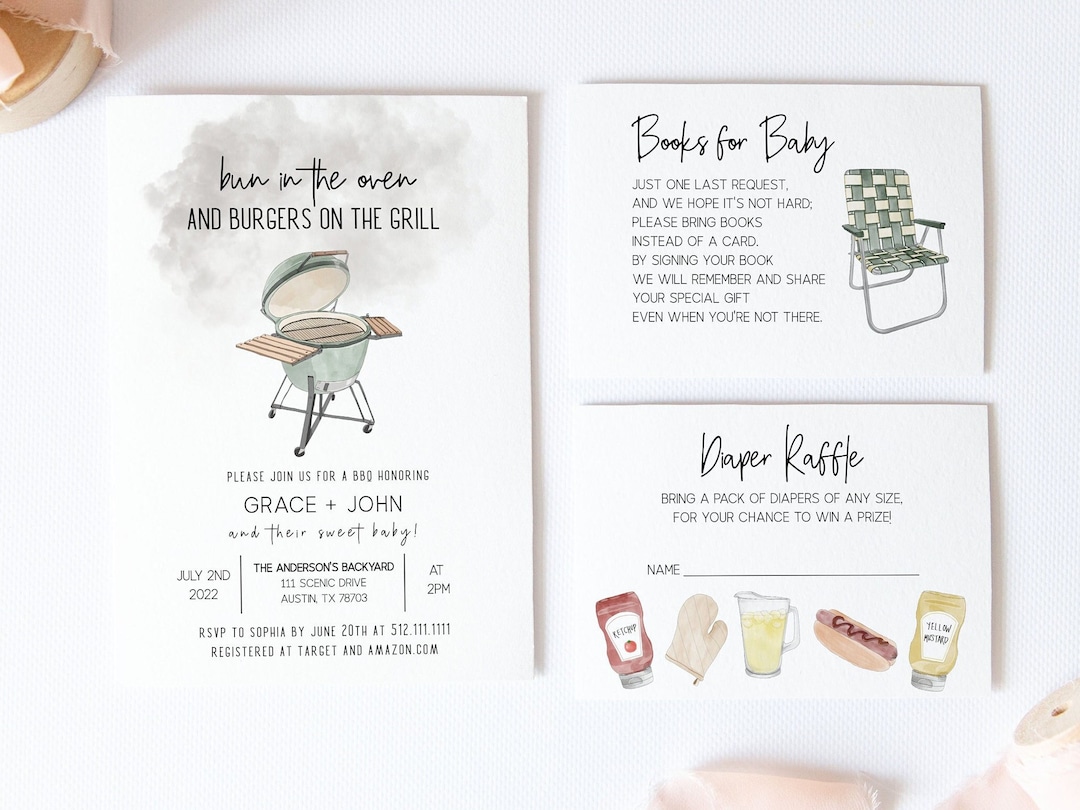 BBQ Baby Shower Invitation Set, Bun in the Oven Baby Shower Template ...