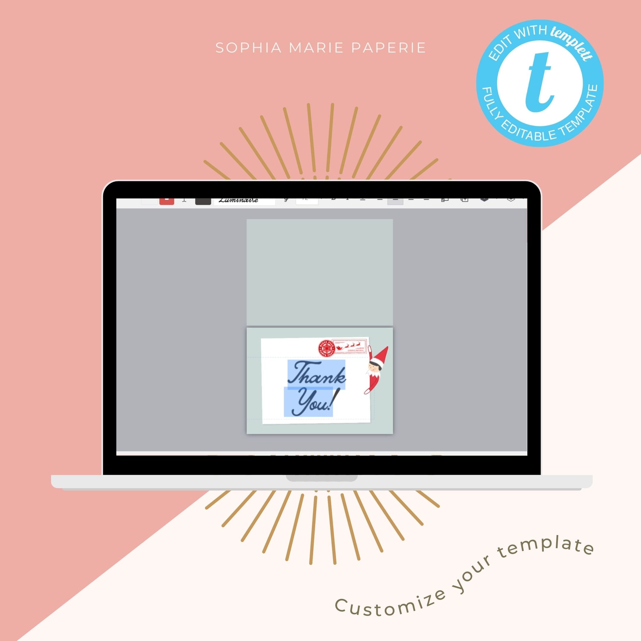 Elf Thank You Card Template Printable Christmas Thank You - Etsy