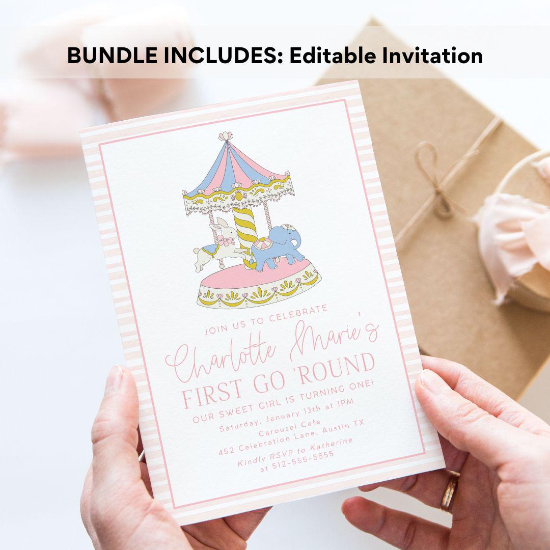 Pink Carousel First Birthday Party Bundle, Carnival First Birthday ...