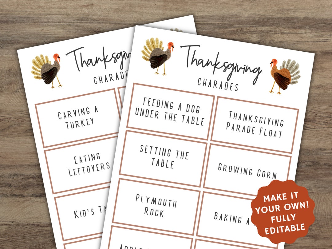 Thanksgiving Charades Game, Thanksgiving Printable Games, Fun ...